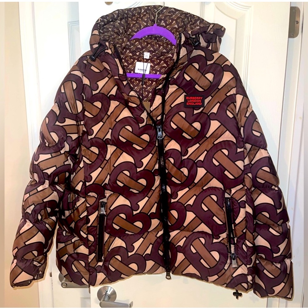 Burberry Monogram Print Hooded Puffer Coat - Gem